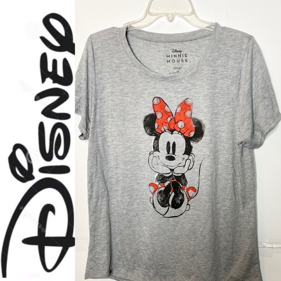 Disney | Tops | Disney Minnie Mouse Grey Crew Neck Tshirt L | Poshmark